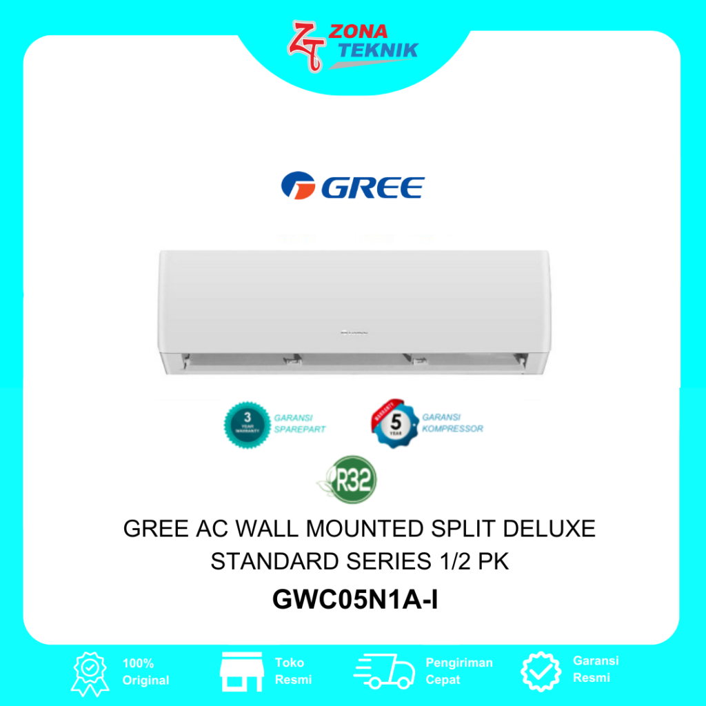 Harga AC Baru AC Gree 1/2 PK Split Standart Deluxe GWC05N1A-I